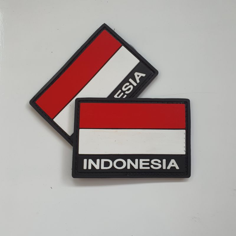 PUTIH MERAH Indonesian writing red and white flag rubber patch - velcro accessories rubber ...