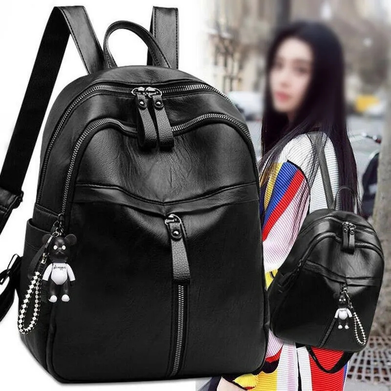 () Women's Leather Backpack Korean style Fashion Backpack Imported ...