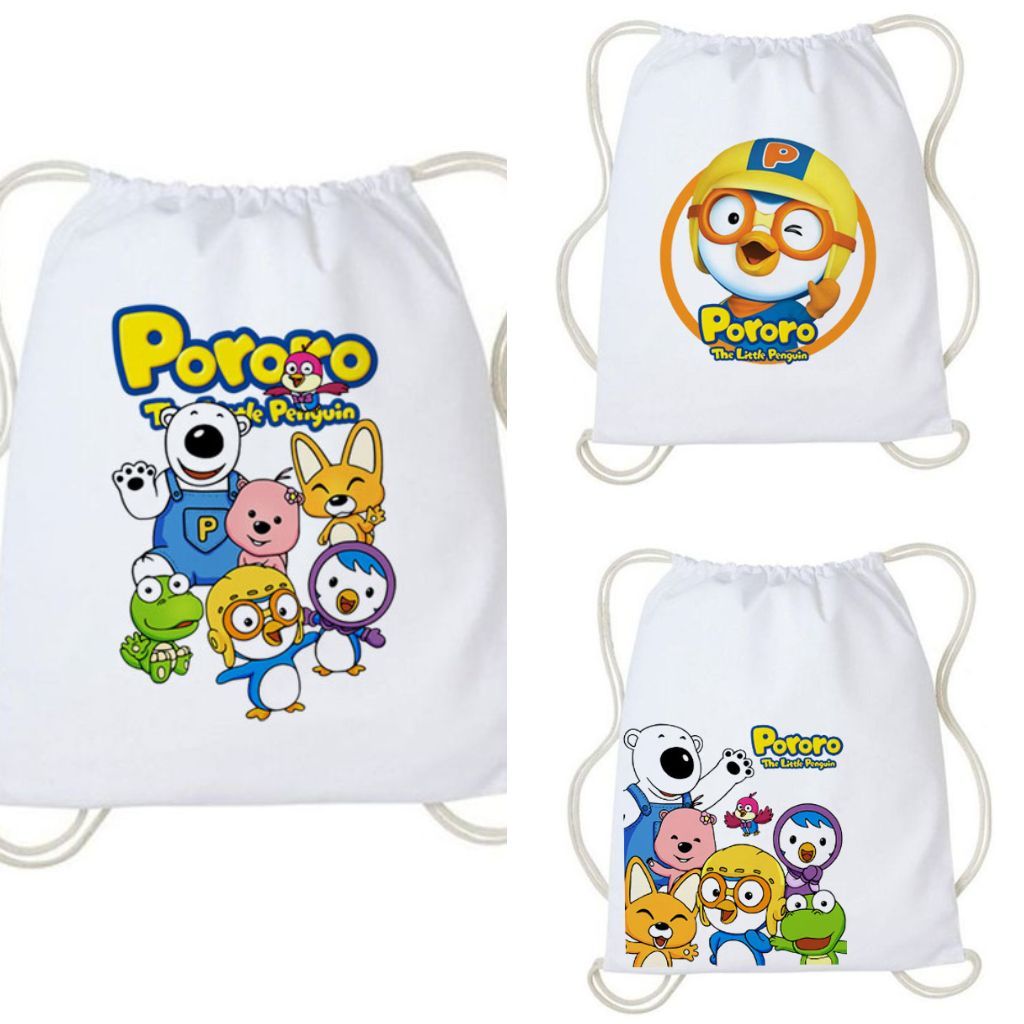 Pororo Drawstring Bag Korean Anime Cute Sting Bag Canvas Kids Goodie ...