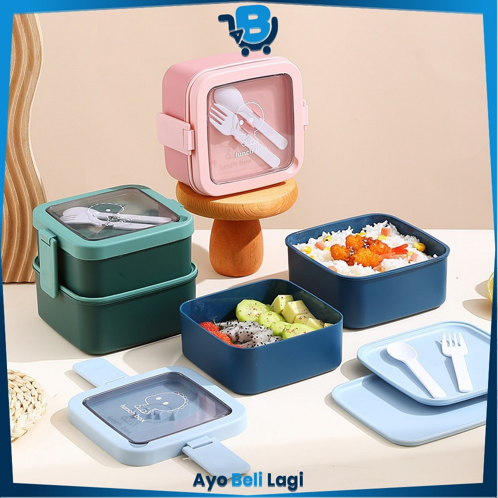 Lunch Box Set 2 Tiers with Stackable Cutlery BPA FREE / Portable Tiered Bento Box Set ABL C695 ...