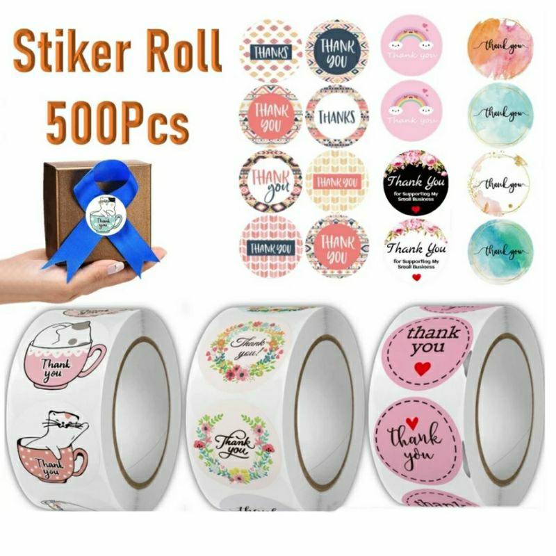 Thank You / Thank You Label Sticker 1 Roll contains 500 Pcs | Shopee ...