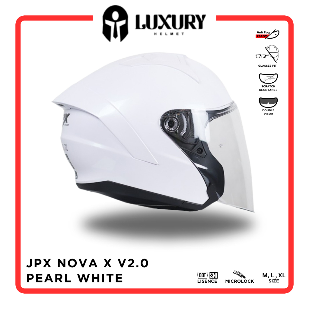 Jpx Nova X V2.0 Solid Pearl White Half Face Double Visor Helmet | Shopee Malaysia