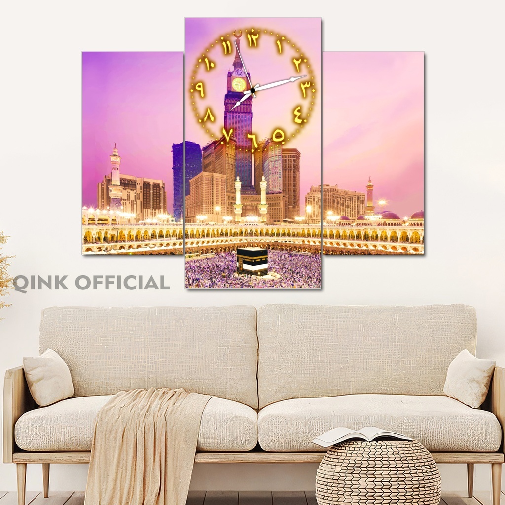 Makkah Madinah Islamic Clock 50X40 Multi Panel | Mecca Mecca Kaaba Wall ...