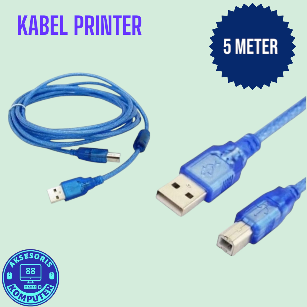 5 METER 5M TRANSPARANT USB PRINTER cable / BLACK 2.0 type A to USB B ...