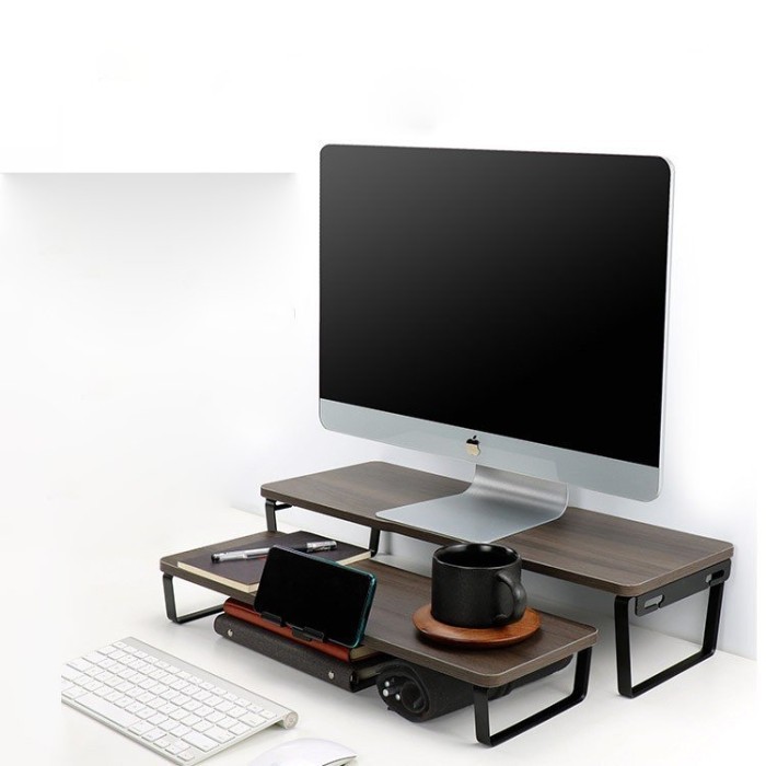 KAYU Niki Deskmount Monitor Stand Minimalist Wooden Double Riser Stand ...