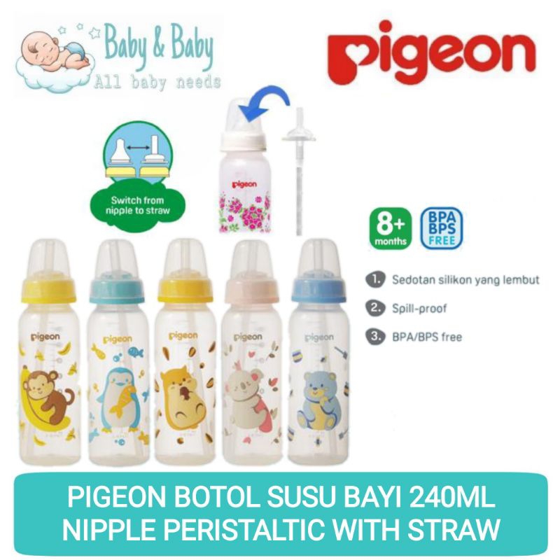 Pigeon PP RP Peristaltic Nipple Pacifier 240ml With Straw - Threaded ...