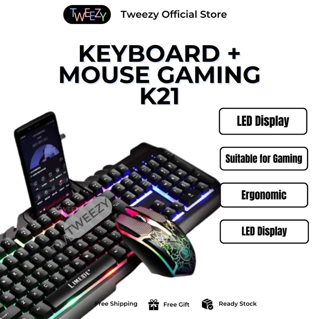 TOMBOL Gaming Mouse Keyboard Combo Set T21 K21 USB LED Lightning RGB ...