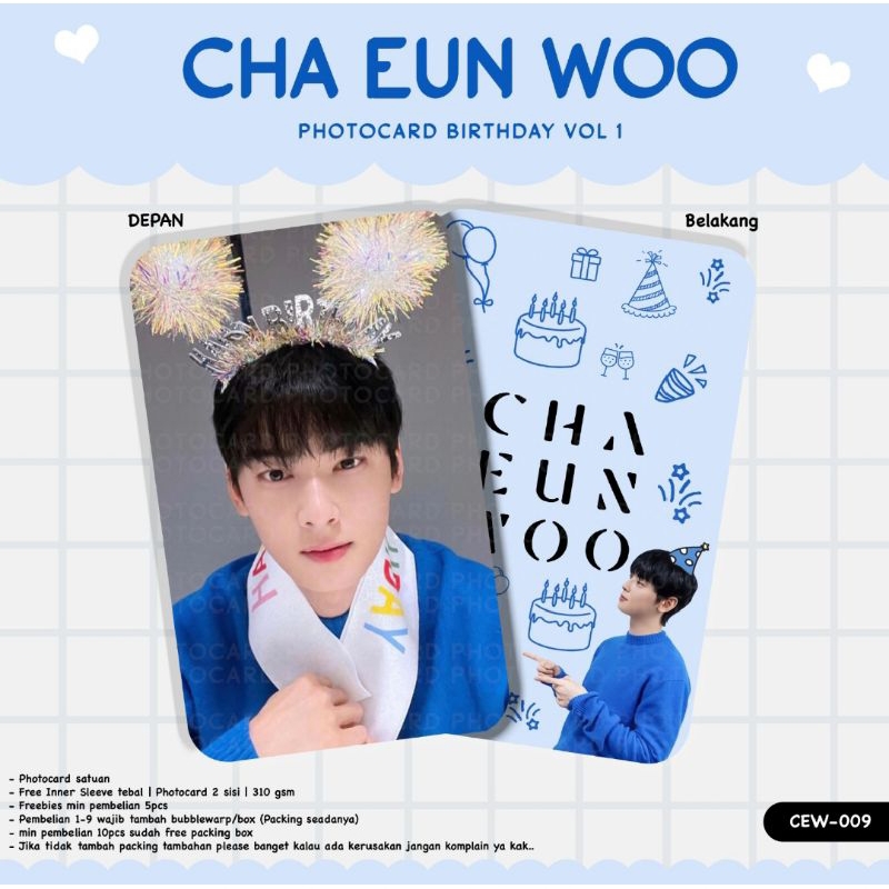 New CHA EUN WOO BIRTHDAY PHOTOCARD | Shopee Malaysia