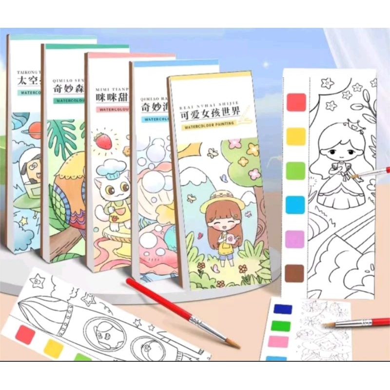 Watercolor painting book, sanrio coloring book, children's watercolor ...