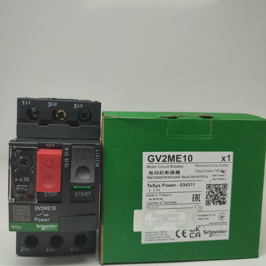 Motor Circuit Breaker Schneider gv2me 10 GV2ME10 4A-6.3A 2.2KW | Shopee ...