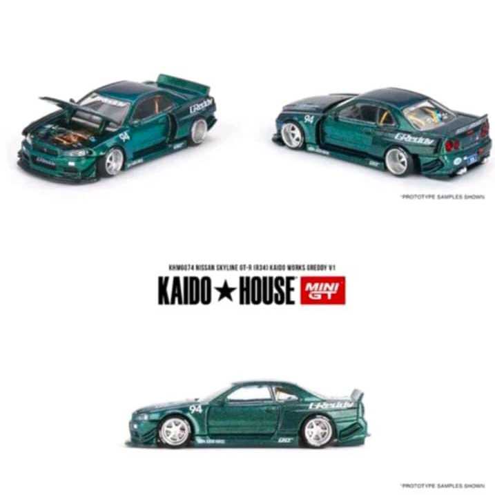Diecast Mini GT Kaido House Nissan Skyline GTR R34 Greddy Green no. 074 ...