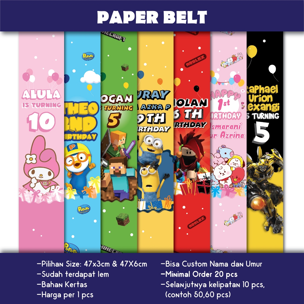 Paper BELT BIRTHDAY Children CUSTOM Name And Age Cartoon BENTO BELT ...