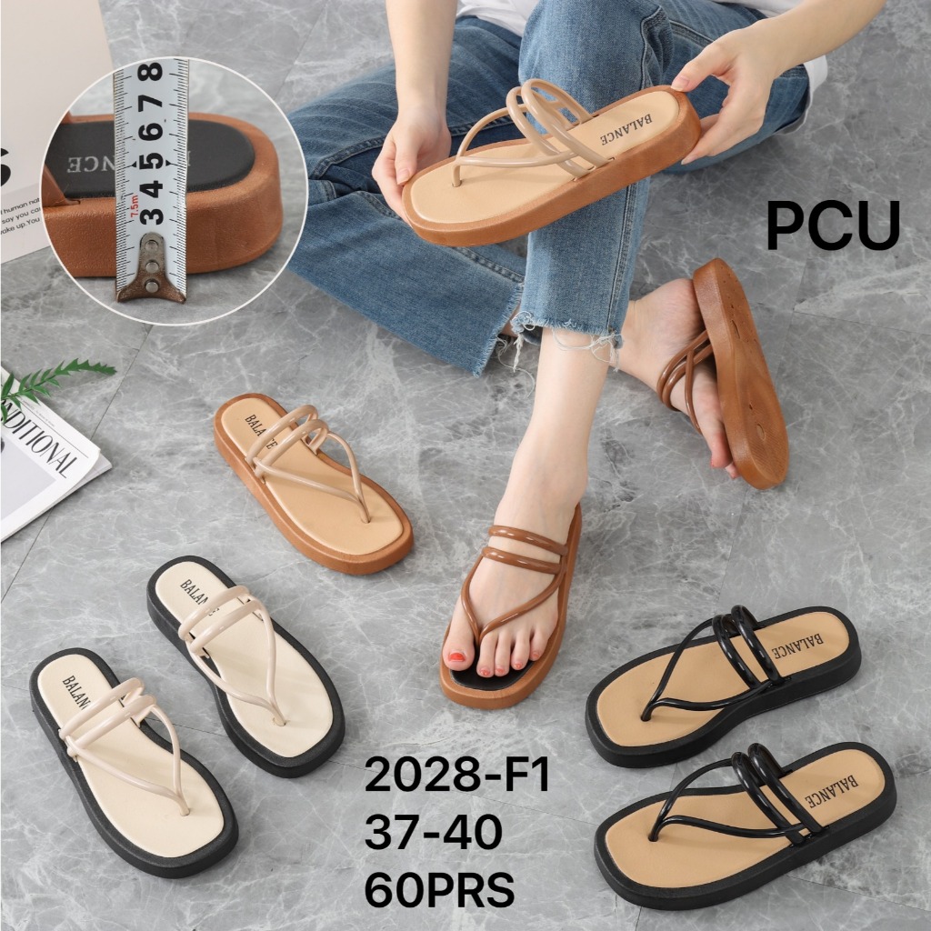 Women's Rubber Strap Flip Flops Two Color Thick Sole Strap Sandals ...
