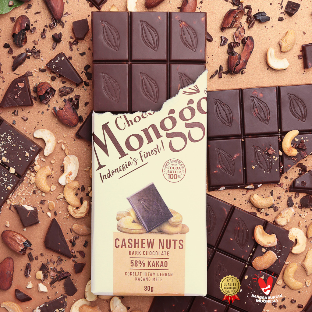 HITAM Chocolate Monggo | Cashew Nut & Dark Chocolate 80gr | 100% Pure ...