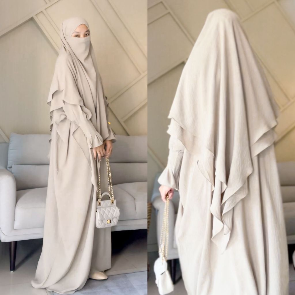 Tsurayya - One Set Abaya Jannah (Abaya+Frenchkhimar) Free Cadar Crinkle ...