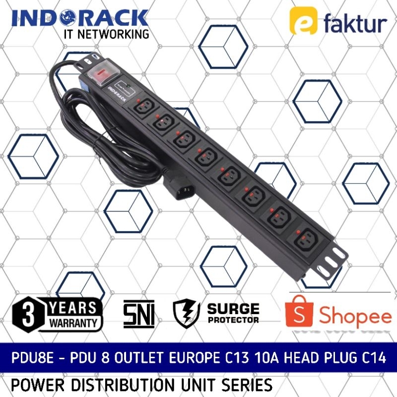 Pdu8e PDU INDORACK 8 Outlet 10A Europe C13 Head Plug C14 Socket Power ...