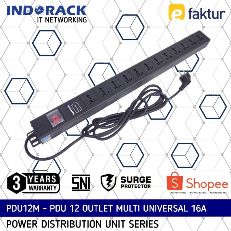 Pdu12m PDU INDORACK 12 Outlet 16A Multi Universal Socket Power Distribution Unit Rack Server ...