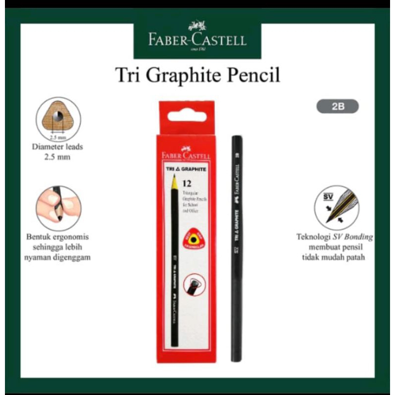 HITAM Faber Castell TRI GRAPHITE Pencil 2B Black Box 12 Computer Exam ...