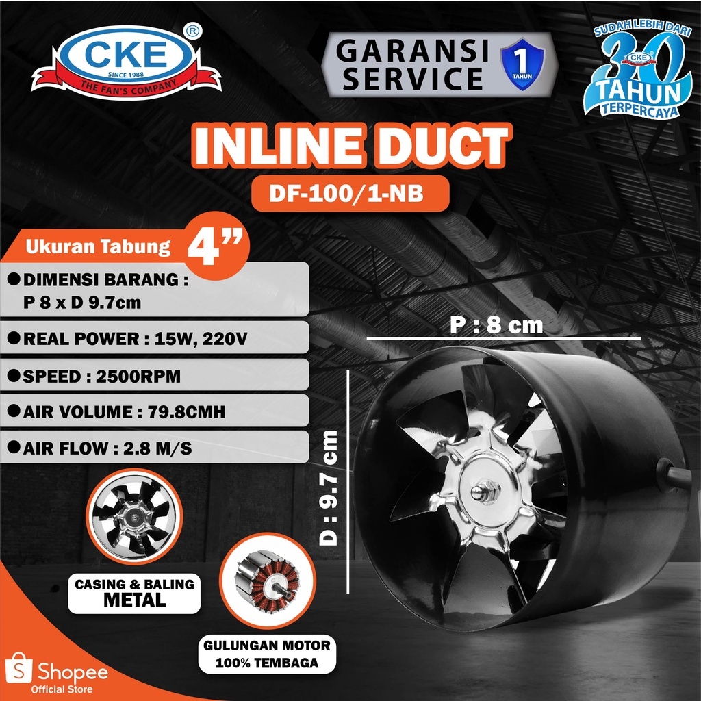 Cke 4inch Inline Duct DF-100/1-NB Fan Metal Blade Booster Fan/Air Duct ...