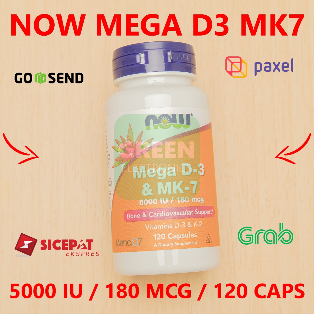 Now Foods Mega Vitamin D3 5000IU K2 MK7 180 MCG D-3 5000IU K-2 MK-7 ...