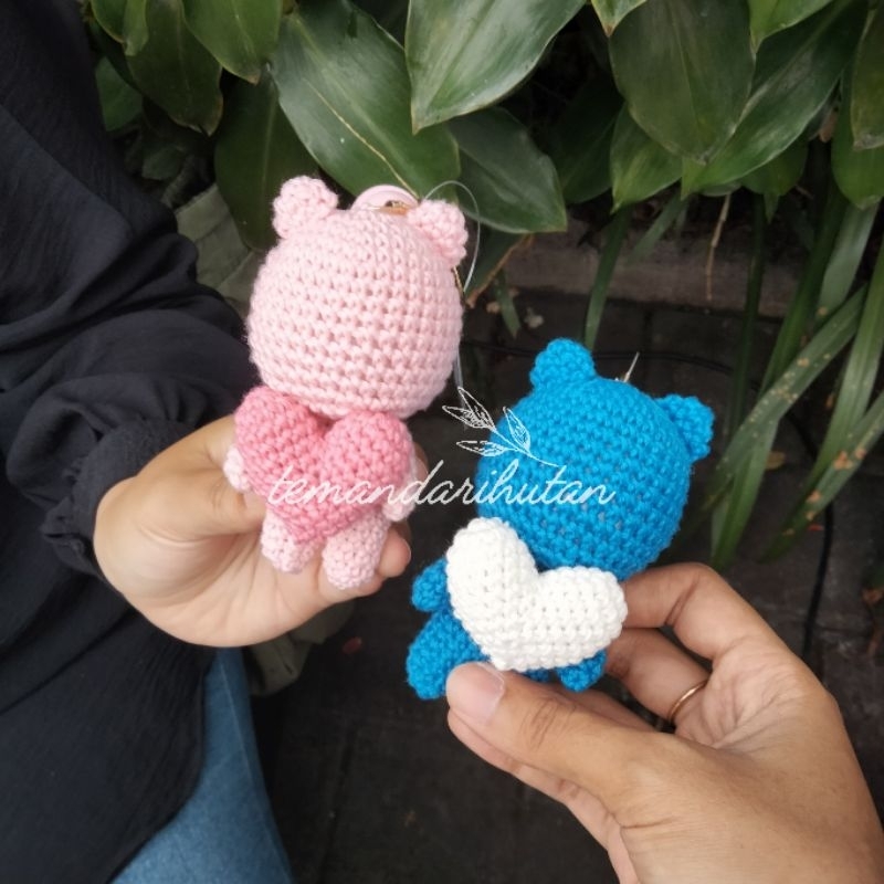 Ryu Sun-Jae & Im Sole Couple Keychain Knitting amigurumi Bear Blue/Pink ...