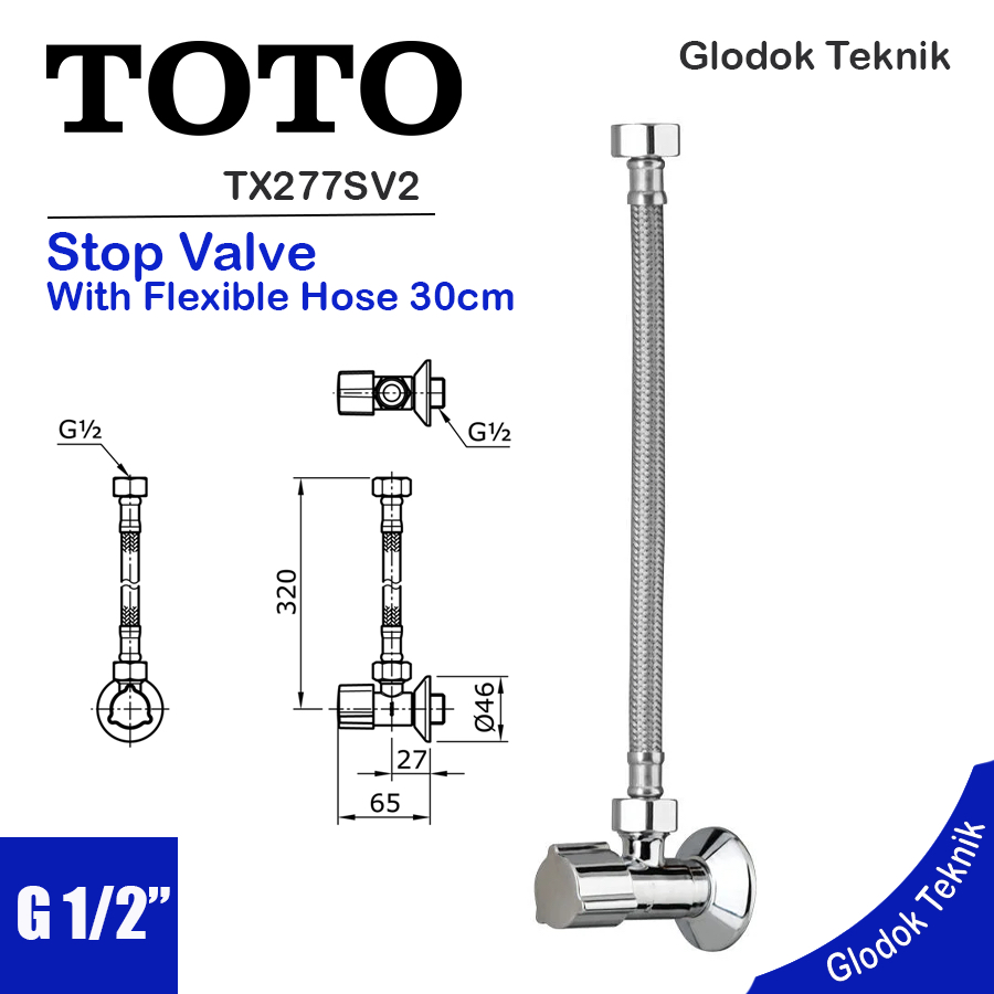 Toto Stop Valve and flexible Hose 30 cm TX277SV2 Stop Valve with ...