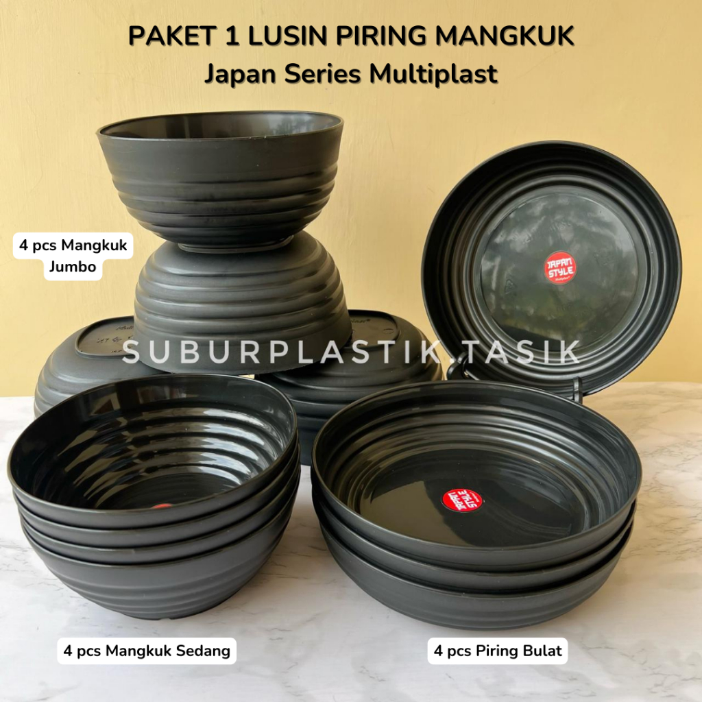 HITAM Package OF 1 DOZEN RINGKOK Plates Bowls Japan Series Black ...