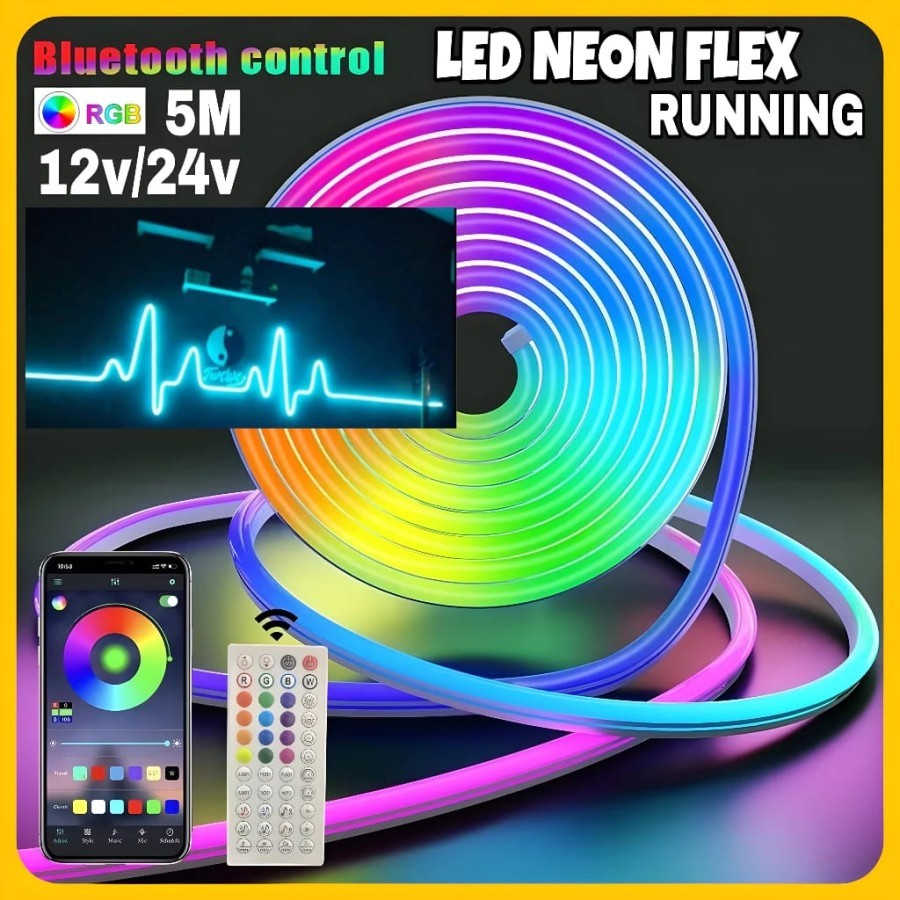 LED NEON FLEX RGB RUNNING PACKAGE 5M 10 M METER DC 12V/24V APP Control ...