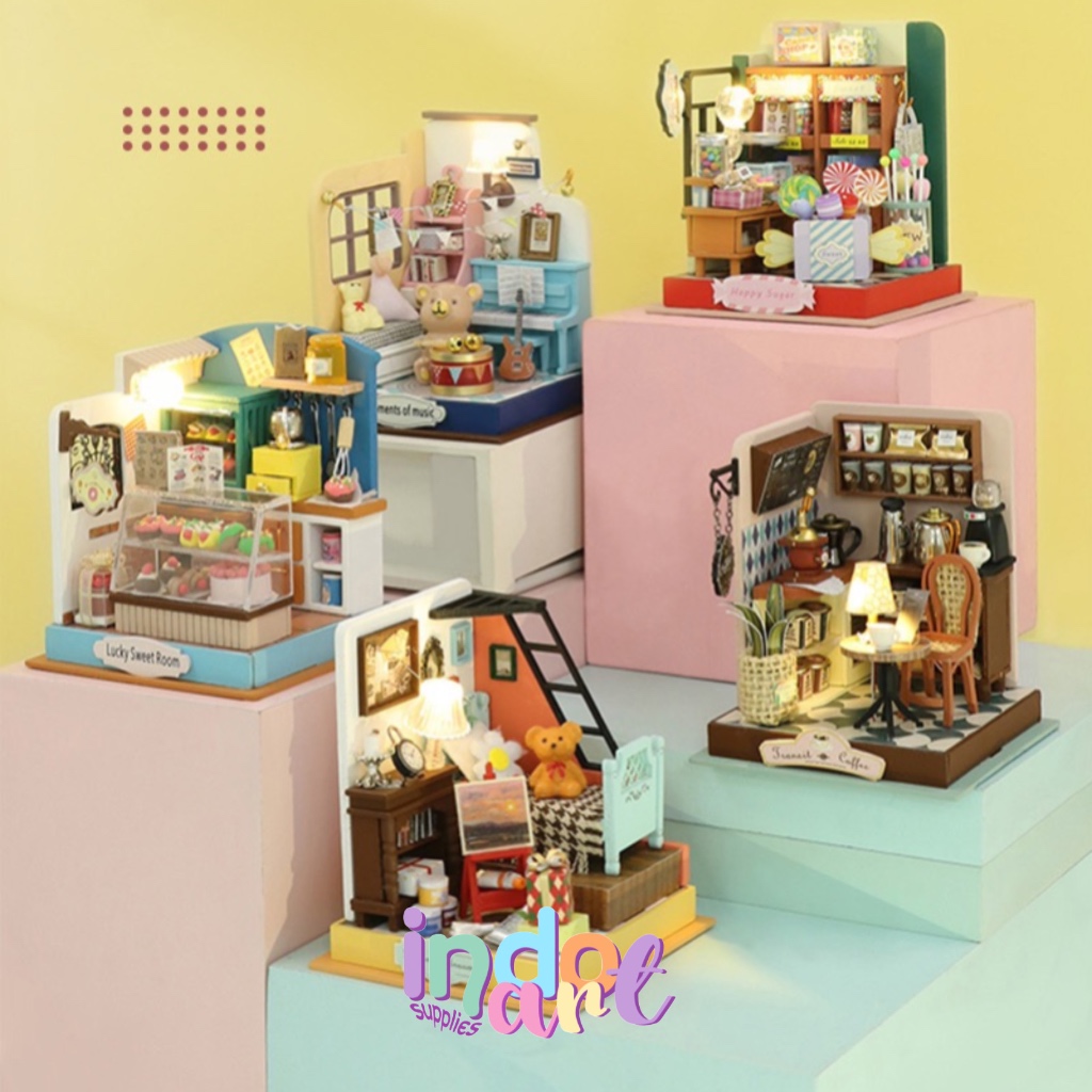 (IAS) Diy Miniature Room Coffee Shop Cakery Set Box/DIY 3D House ...