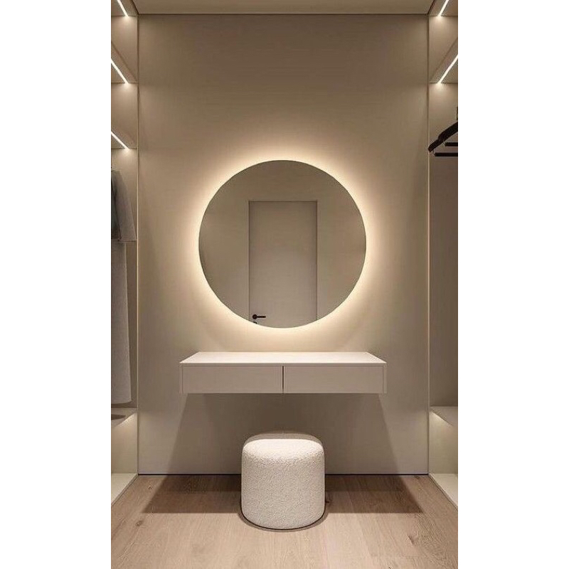 Minimalist Modern Floating LED Round Glass Dressing Table/Estentic ...