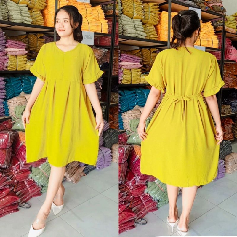 Plain Korean Rempel Dress Negligee Zipper Jersey/Korean Flower Dress ...