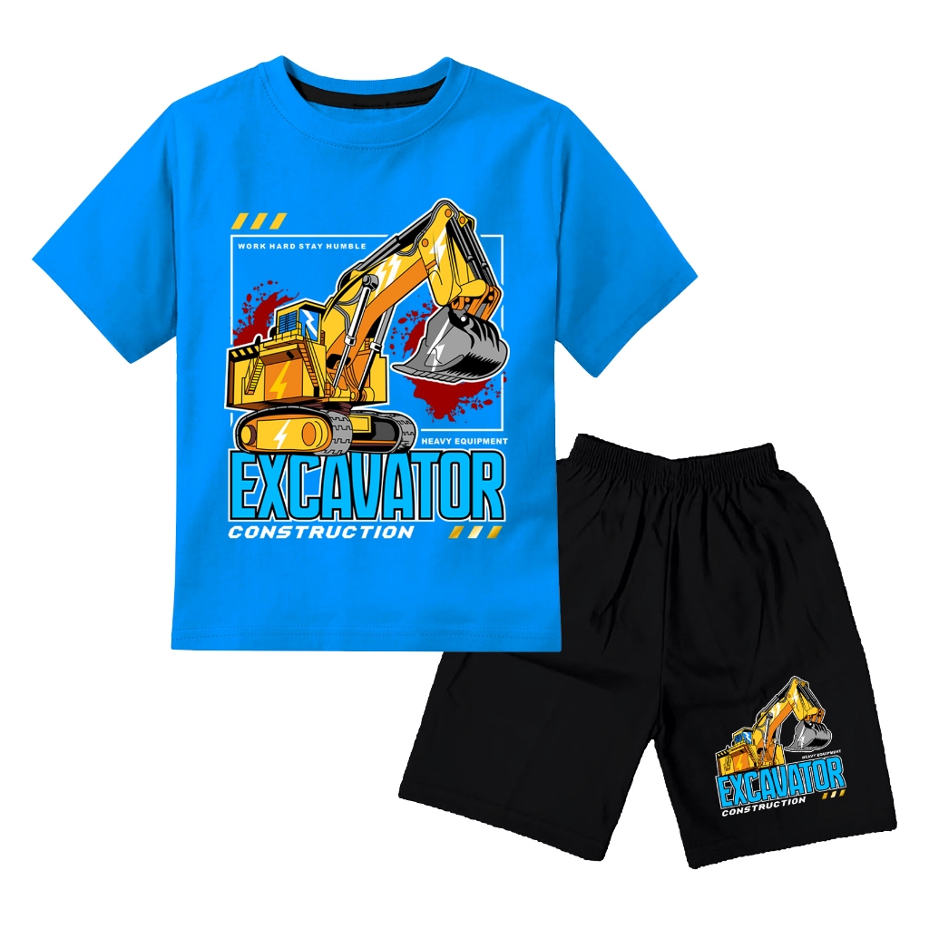 KATUN Boys' t-shirt sets with excavator motifs aged 1-10 years, premium ...