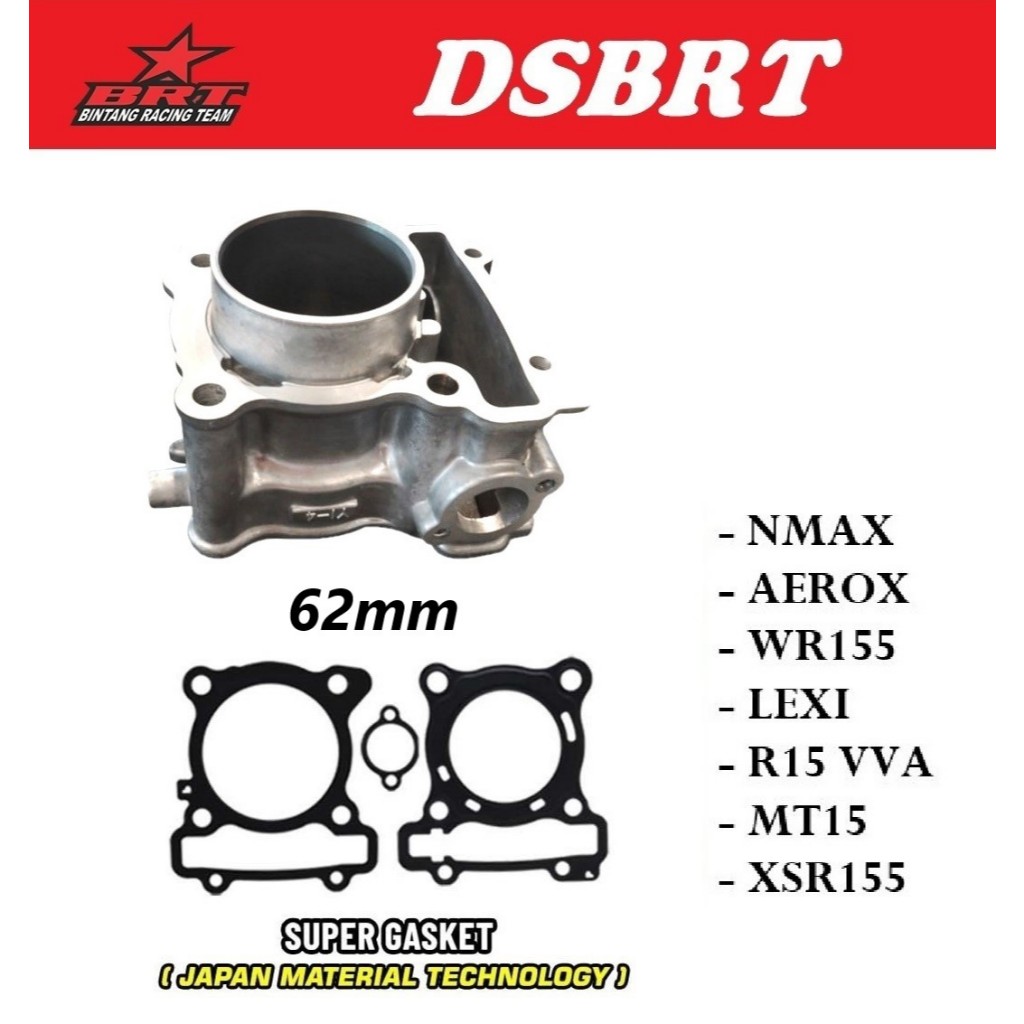 Block Cast Iron Bore Up 62mm BRT NMAX AEROX R15 V3 WR XSR 155 MT 15 ...