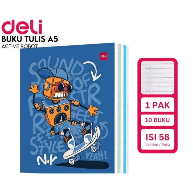 Deli NOTEBOOK WITH ROBOT MOTIF CONTENTS 58 SHEETS (1 PACK CONTAINS 10 ...