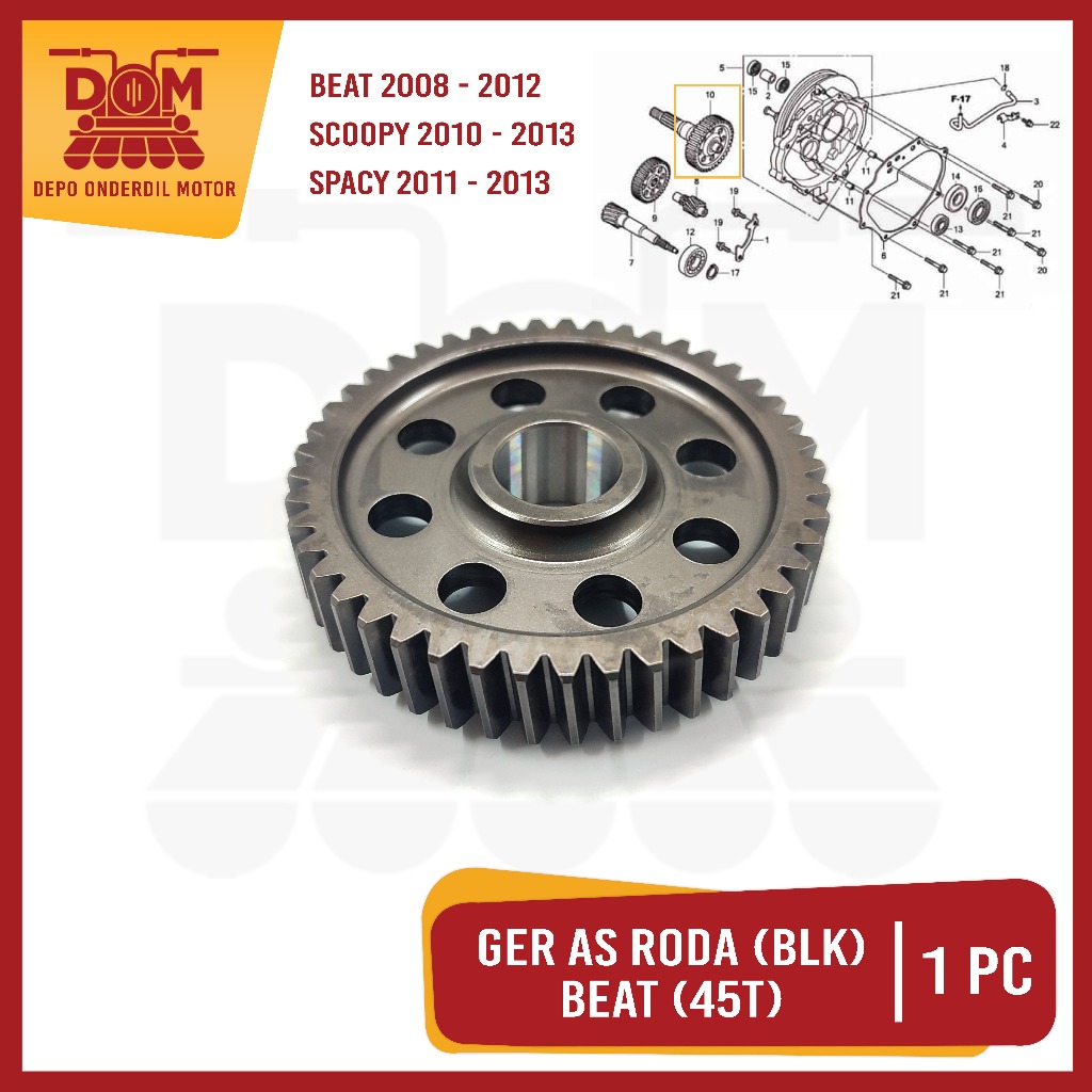 Ger Axle Rear Beat 2008 45T (TOKAIDO) Gear Comp Final Honda Matic Beat ...