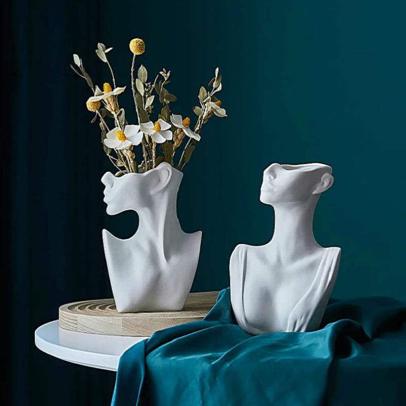 Nordic Style Face Body Shape Flower Vase / Aesthetic Concrete Vase ...