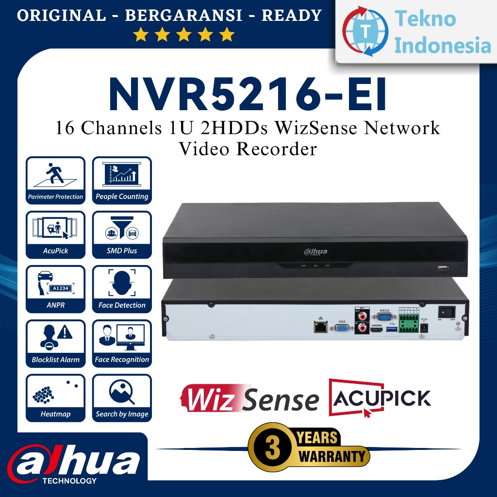 Tekno Indonesia - Dahua NVR5216-EI 16 Channels 2 Slots Harddisk HDDs IP NVR CCTV 16CH 1U ...