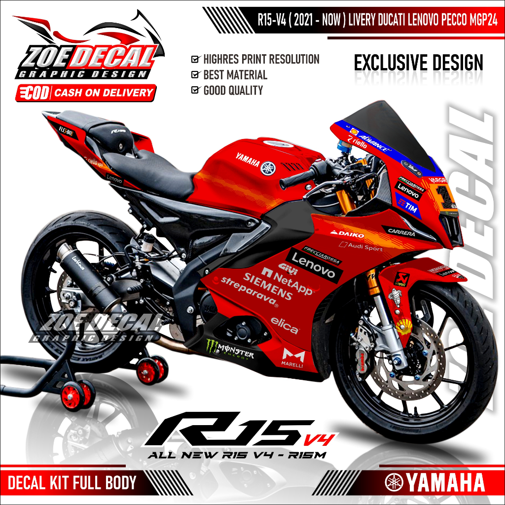 Latest Decal NEW Yamaha R15 V4 FULL BODY Motif / Livery DUUCTI LENOVO ...