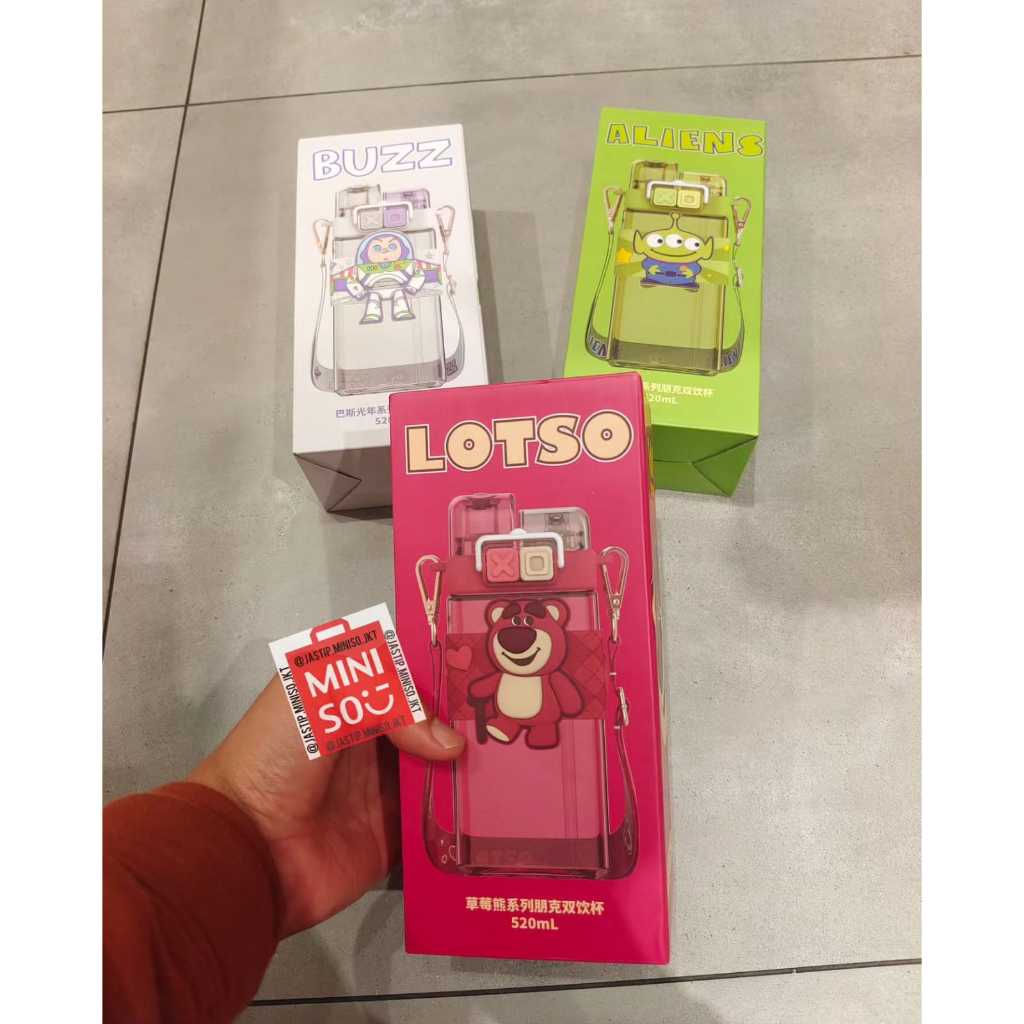 ORIGINAL DISNEY PIXAR 2in1 Straw Drinking Bottle + LOTSO Long Strap / BUZZ LIGHTYEAR / ALIEN ...
