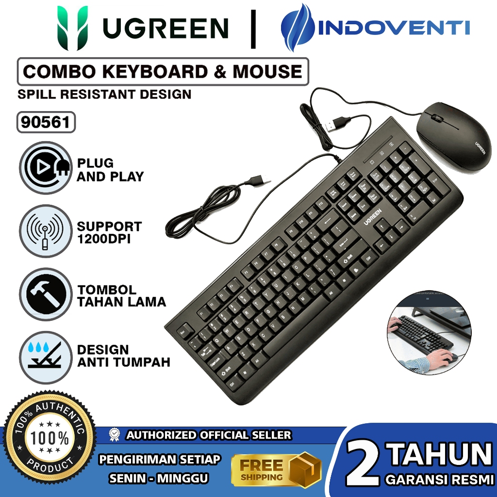 Ugreen Keyboard Combo Set With Mouse 1200 DPI USB Wired Combo For PC ...