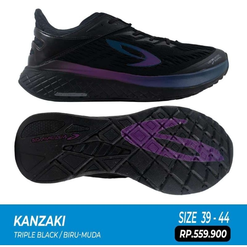 910 NINETEN ORIGINAL RUNNING SHOES; KANZAKI TRIPLE BLACK/LIGHT BLUE ...