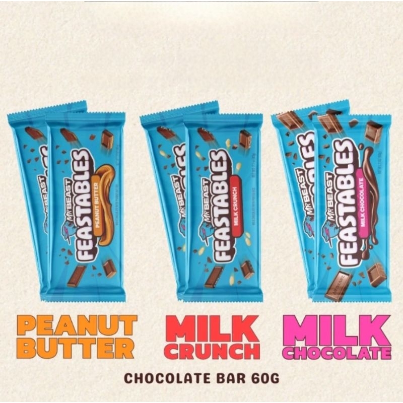 [NEW] Feastables Mr Beast | Milk Chocolate | Crunch | Peanut Butter 60g ...