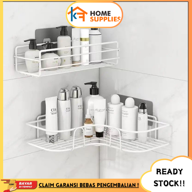 [KF] Multipurpose Ceramic Wall Mounted Corner Bathroom Shelf/Drillless ...