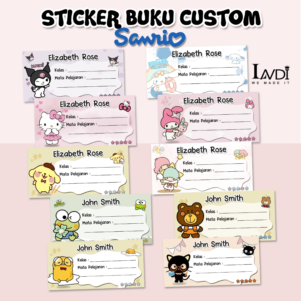 Custom Name Label Sticker Sanrio Kuromi Cinnamoroll Hello kitty ...