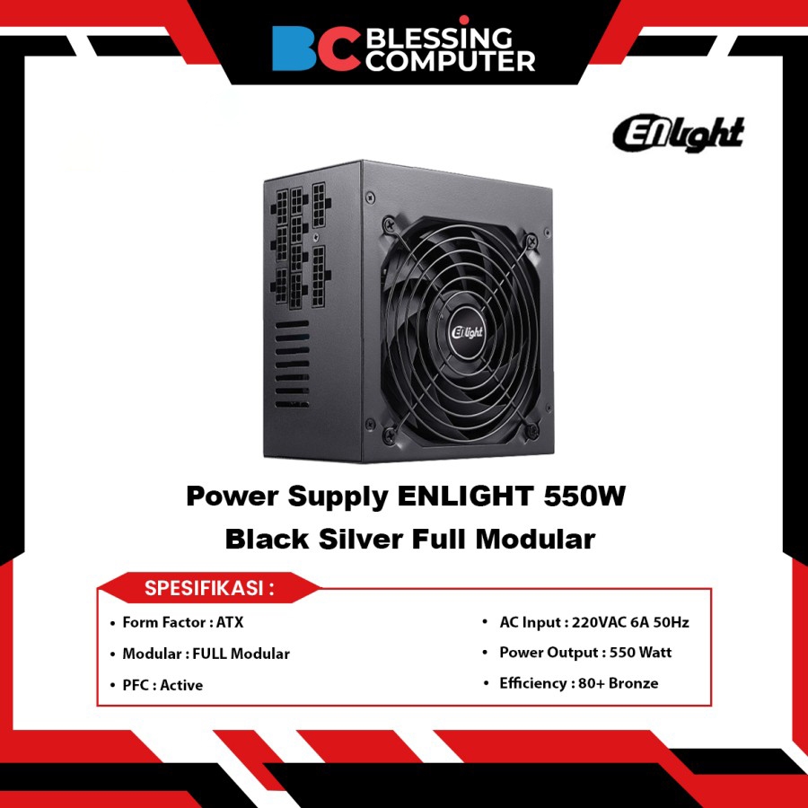 Power Supply ENLIGHT 550W Black Silver Full Modular 80+ Bronze ...