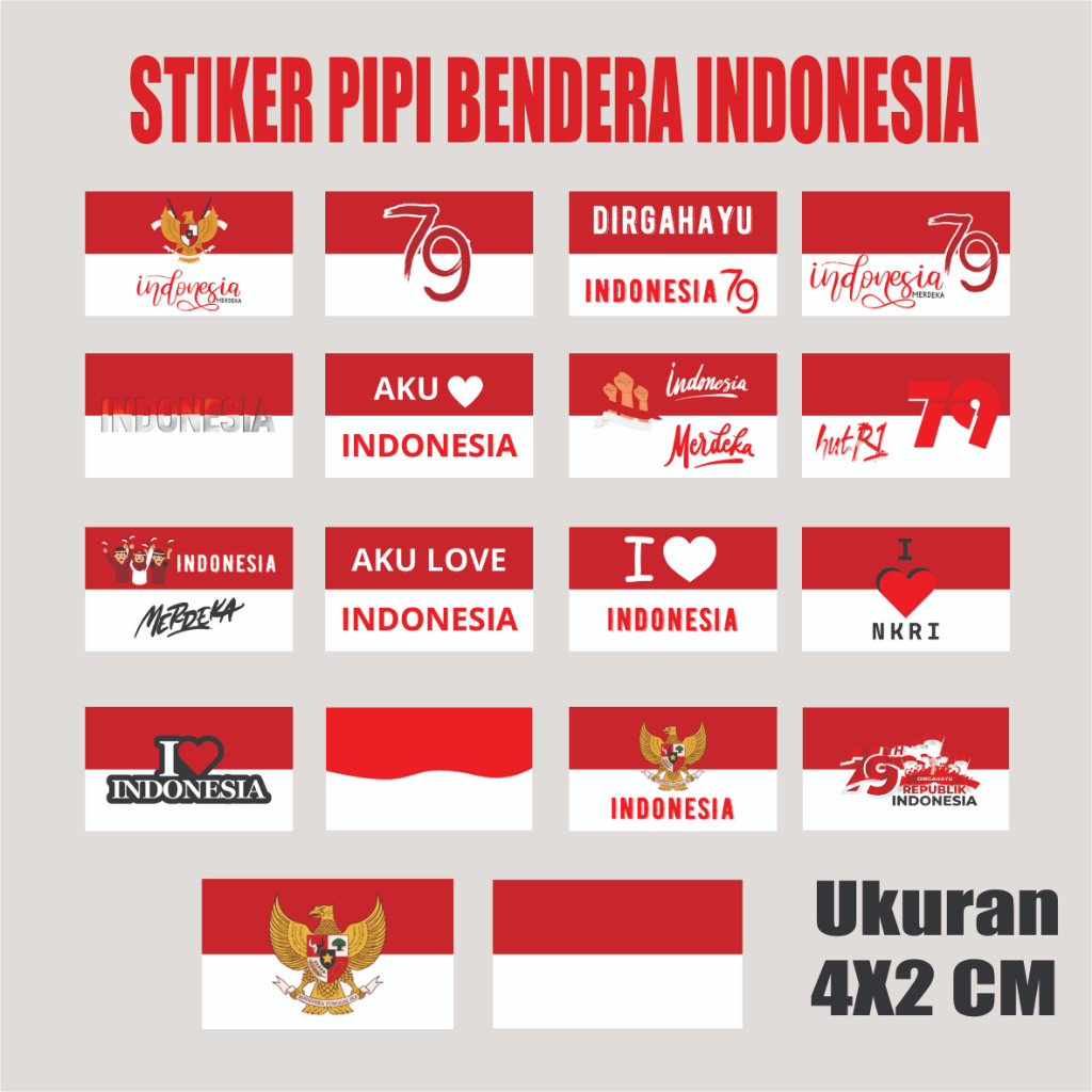 MERAH PUTIH 10 PCS RED AND WHITE FLAG STICKERS/RI HUT CHEEK STICKERS ...