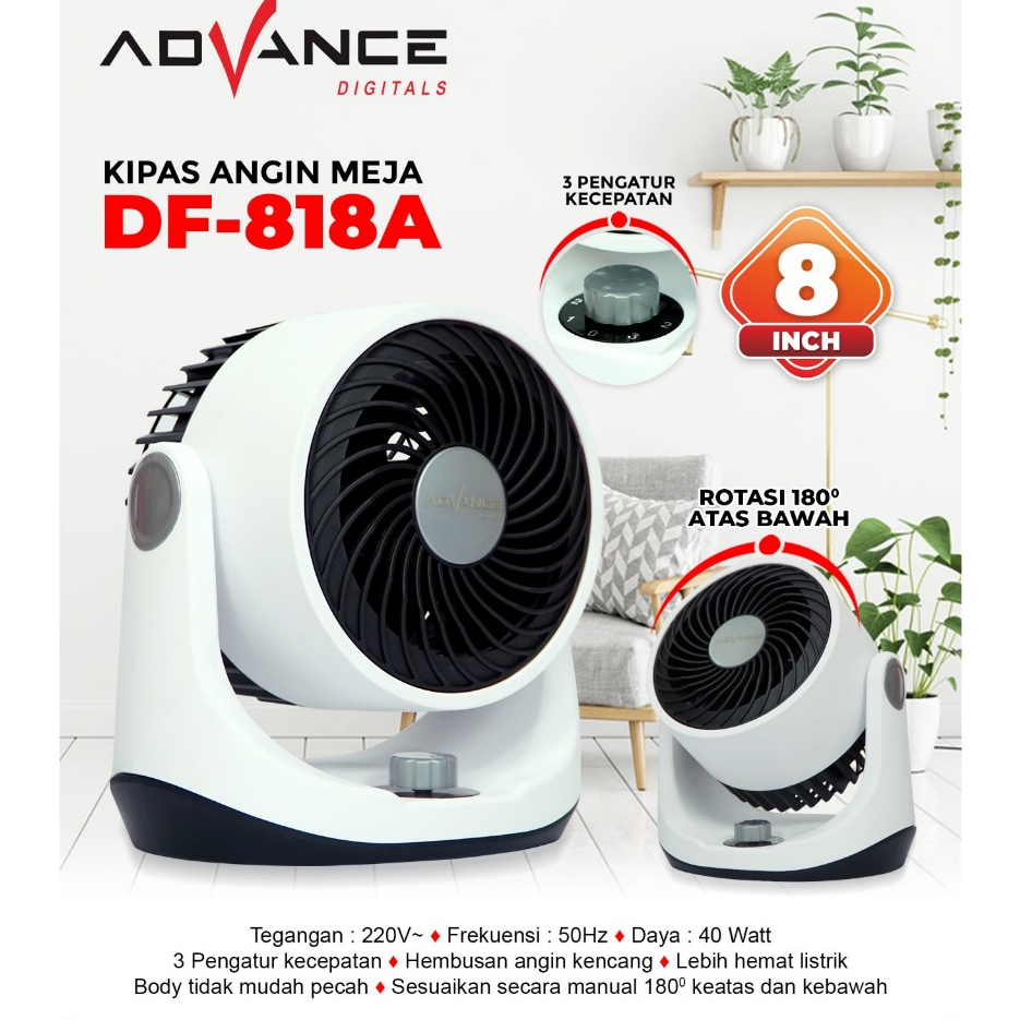 Advance DF-818A Electric Table Fan 8 inch 3 Speeds 180 degree Rotation ...