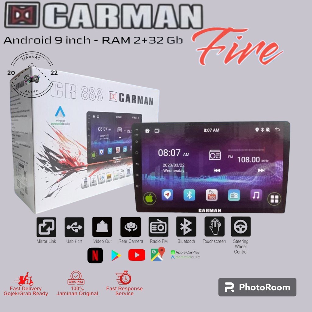 Double Din Head Unit 9 inch Android Carman Fire Ram 2/32 Gb Wifi Gps ...