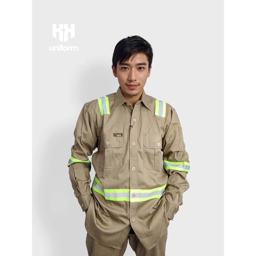 KEMEJA SAFETY WORK SHIRT/field/outdoor/PDL long sleeve dark cream color ...