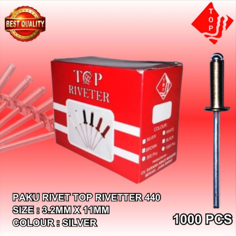 Top RIVETER Rivet Nails Aluminum Silver Color TOP 440 3.2mm x 11mm ...